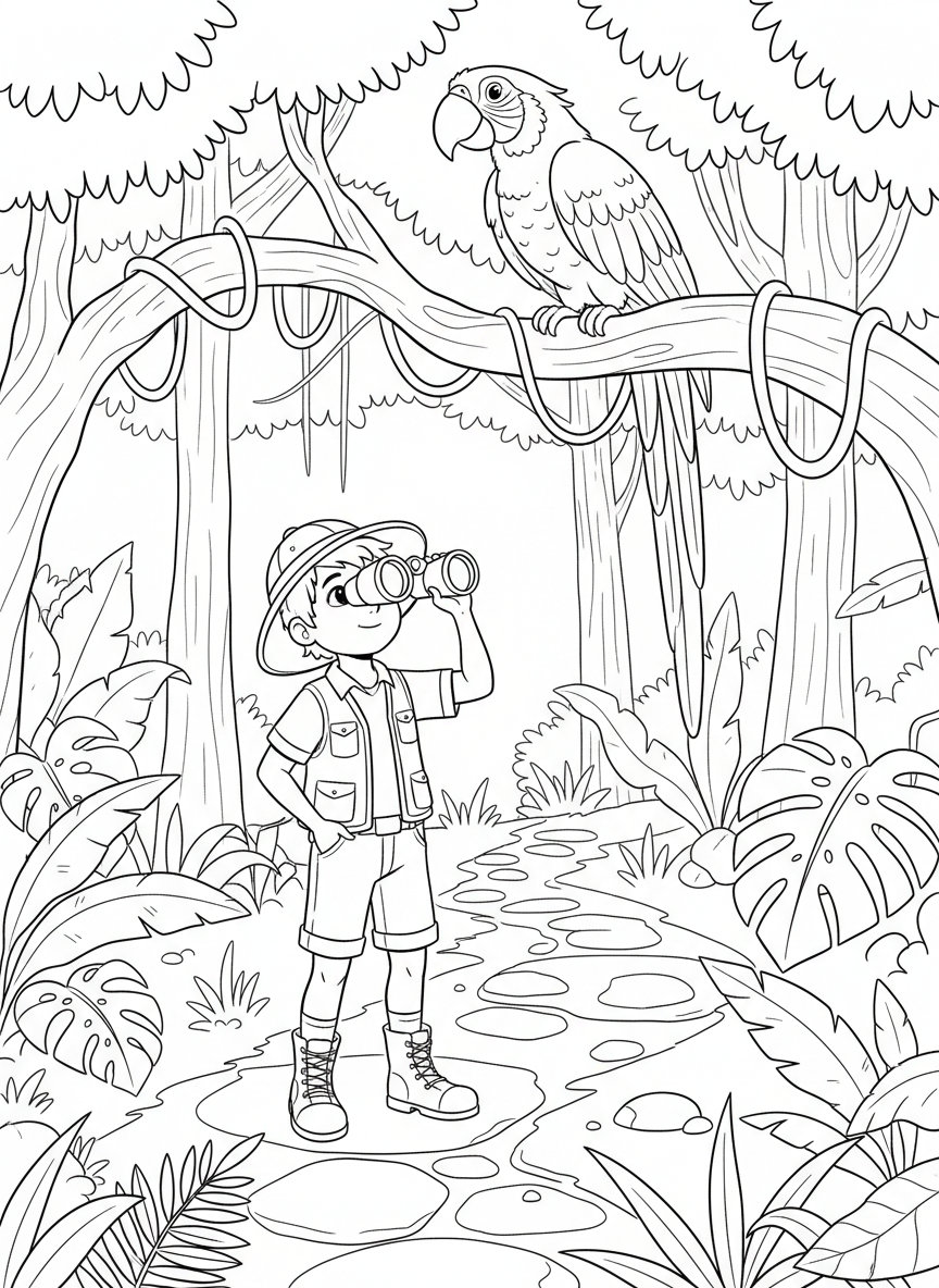 Free Printable Jungle Safari Adventure Coloring Pages - ColorPrompt.ai