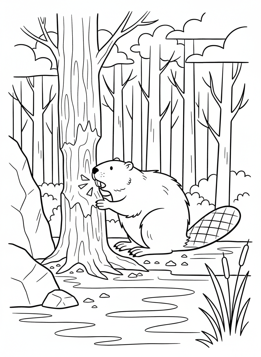 Free Printable Beavers And Dam Building Coloring Pages - ColorPrompt.ai